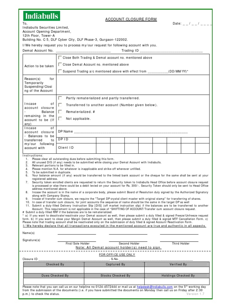 Account Closure Form | PDF | Services (Economics) | Financial Markets