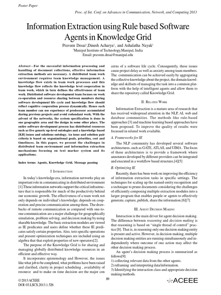 Information Extraction Using Rule Based Software Agents in Knowledge ...