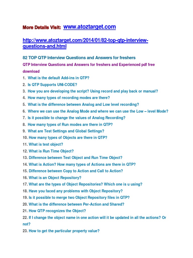 QTP Interview Questions and Answers | Download Free PDF | Library (Computing) | Software Engineering