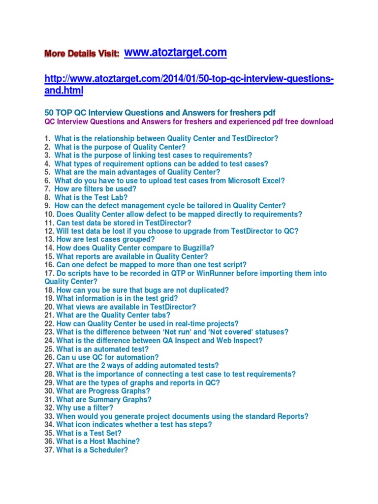 Quality Control Interview Questions and Answers | PDF | Software Bug | Areas Of Computer Science