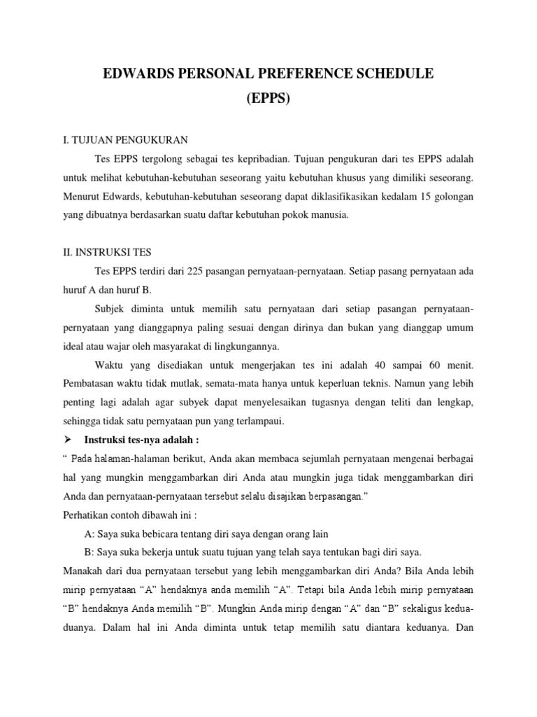 Pengertian Edwards Personal Preference Schedule | PDF | Pengembangan Diri