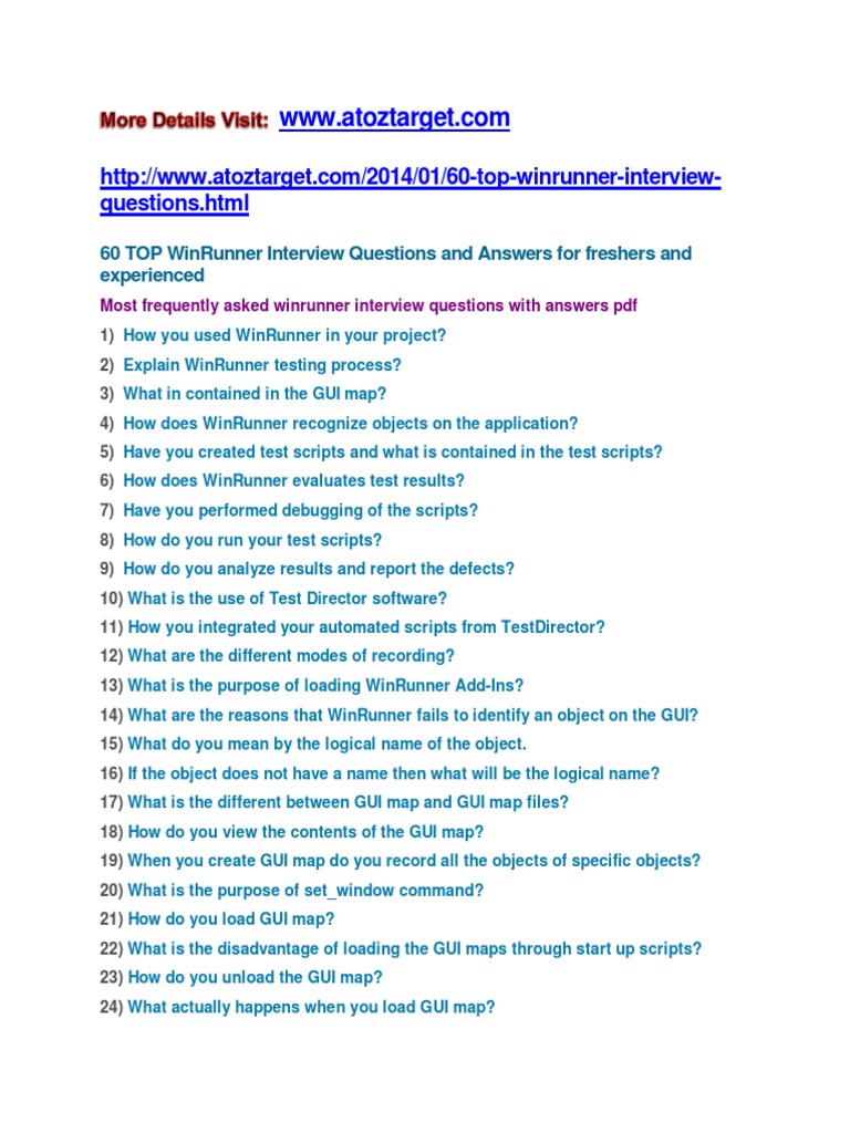 WinRunner Interview Questions and Answers | PDF | Graphical User Interfaces | Scripting Language