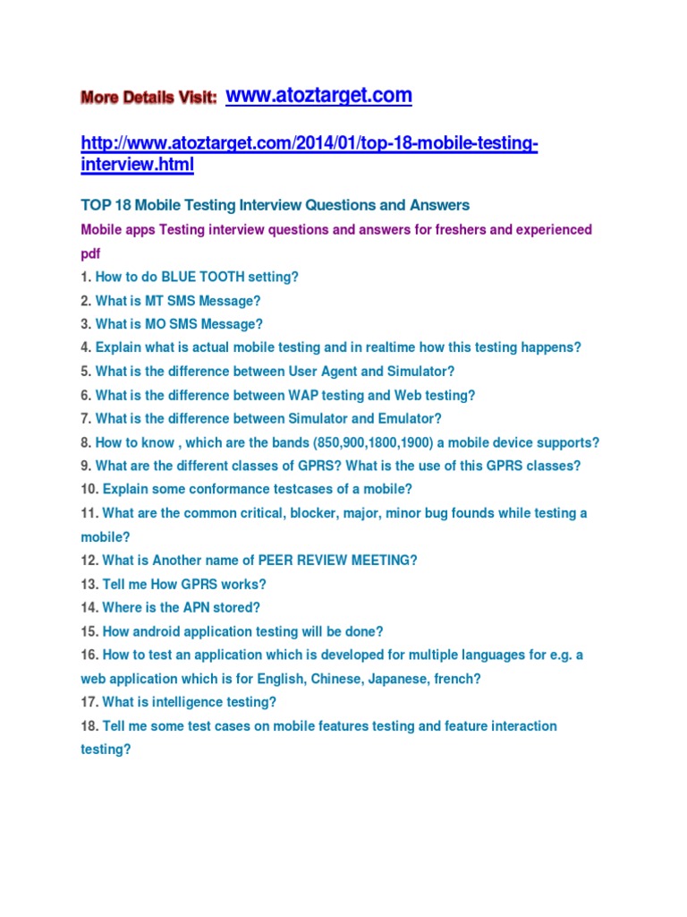 Mobile Testing Interview Questions and Answers | PDF | Technology ...