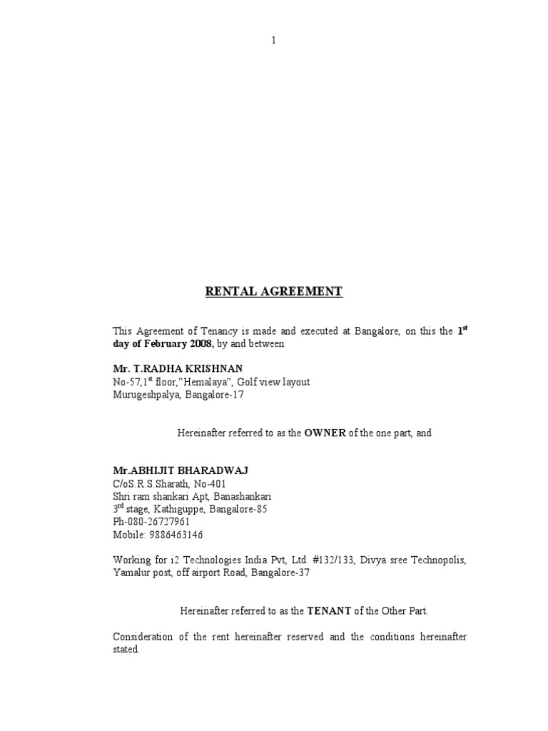 Rental Agreement Format | PDF | Leasehold Estate | Landlord–Tenant Law