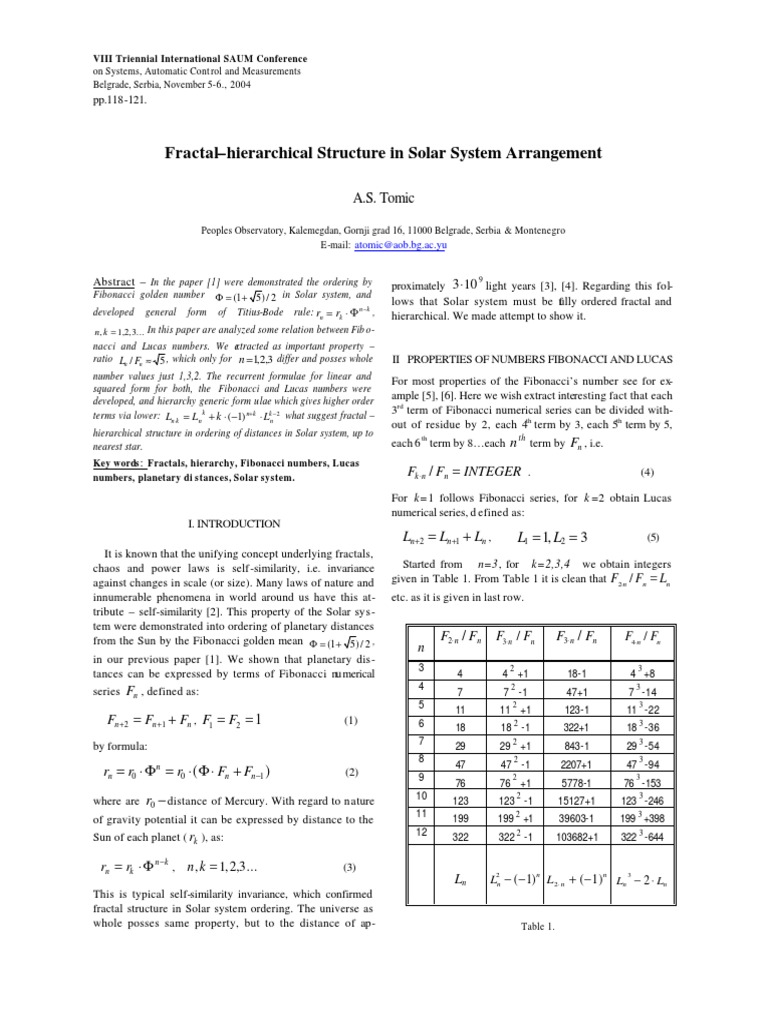 Fractal Hierarchical Structure in Solar System Arrangement 2004 | PDF | Planets | Hierarchy