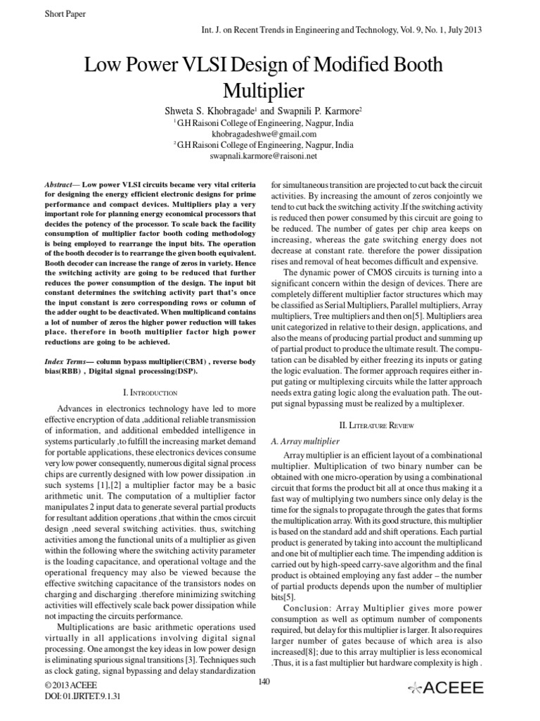 Low Power VLSI Design of Modified Booth Multiplier | PDF | Cmos ...
