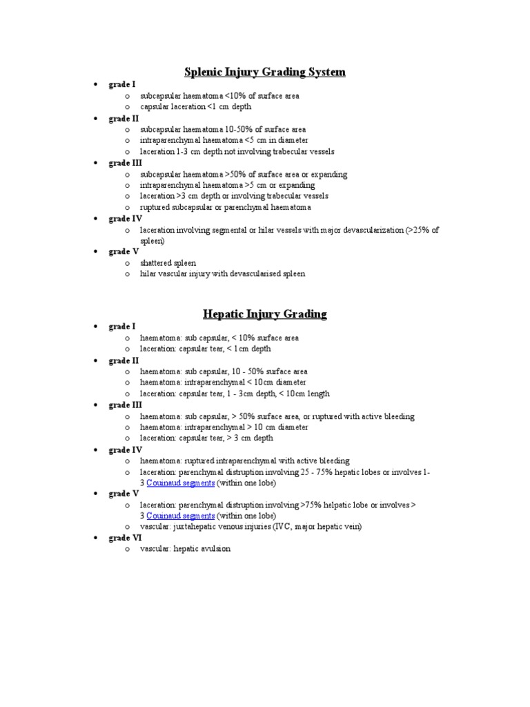 Trauma Injury Grading Systems | PDF