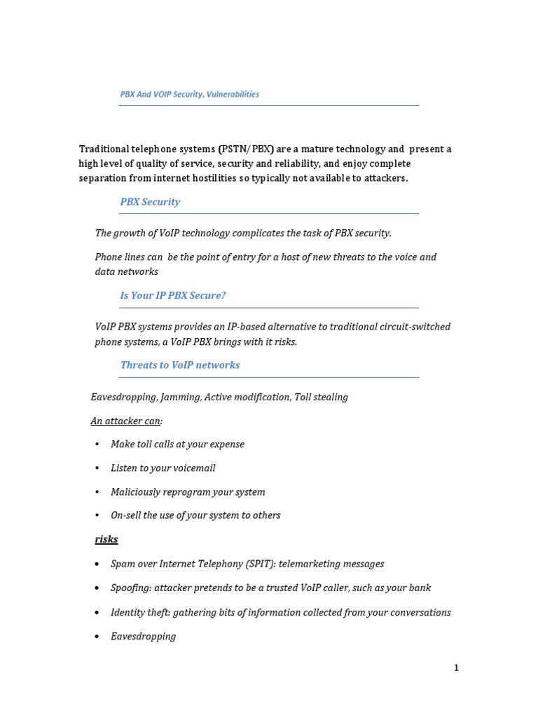 VoIP PBX Security: Vulnerabilities & Risks | PDF | Voice Over Ip | Session Initiation Protocol