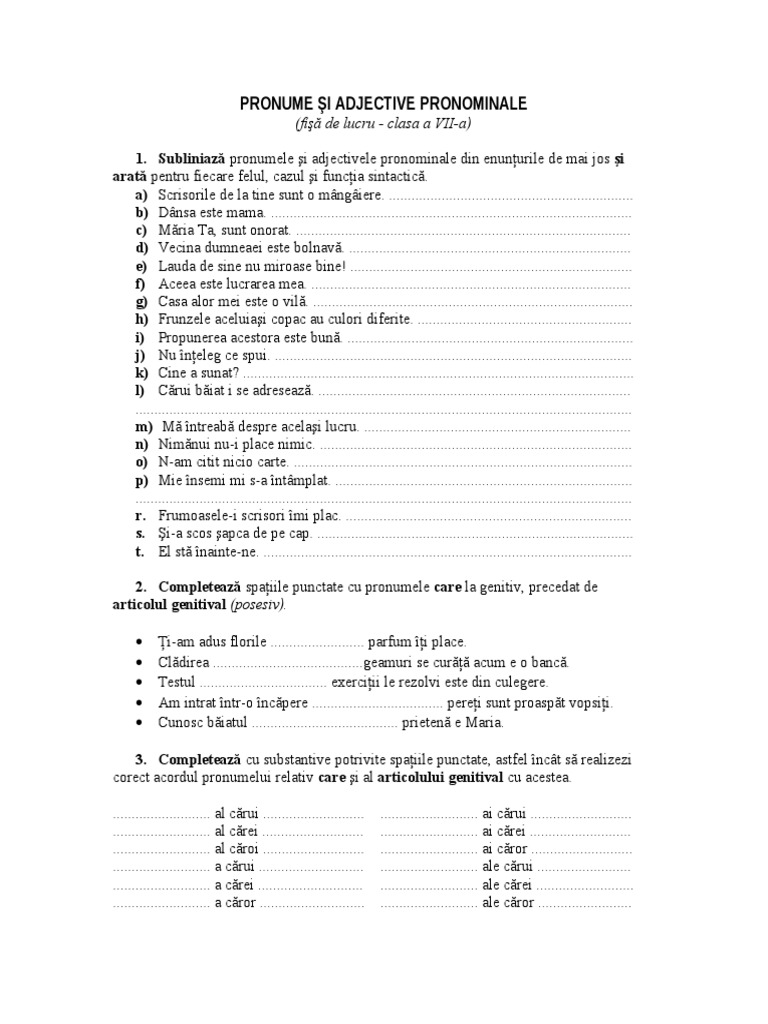 Fise de Lucru - Pronume, 5,6,7 | PDF