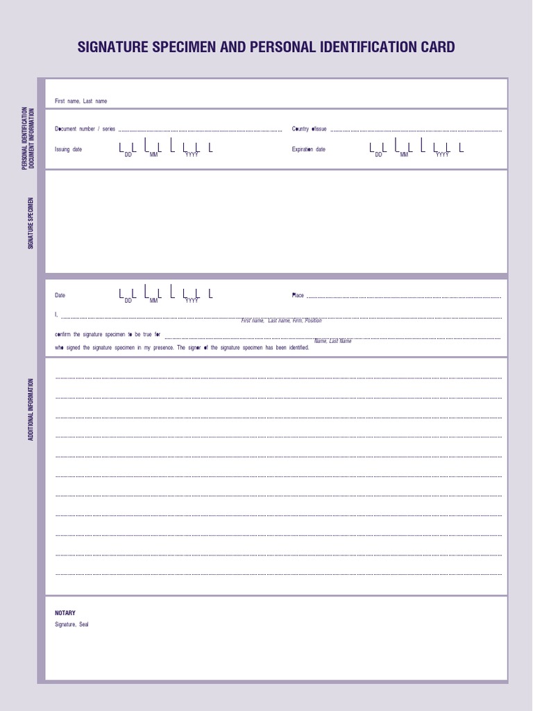 Signature Specimen ID Card Template | PDF | Law