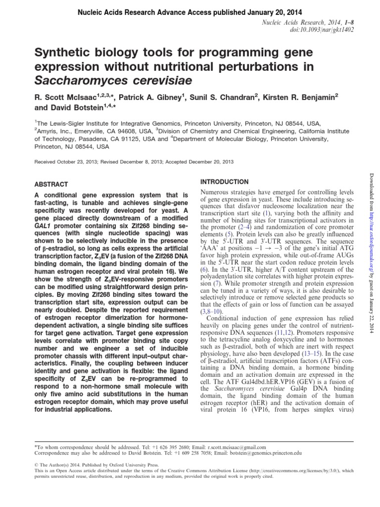 Nucl. Acids Res. 2014 McIsaac Nar - gkt1402 | PDF | Promoter (Genetics) | Gene Expression