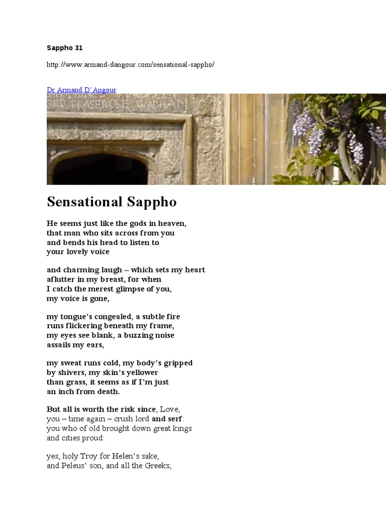 Sensational Sappho: DR Armand D'Angour | PDF | Poetry