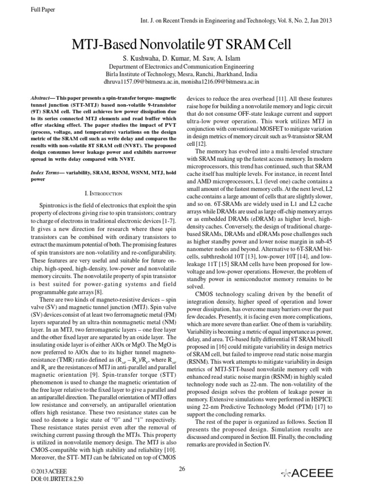 MTJ-Based Nonvolatile 9T SRAM Cell | PDF | Random Access Memory | Computer Data Storage