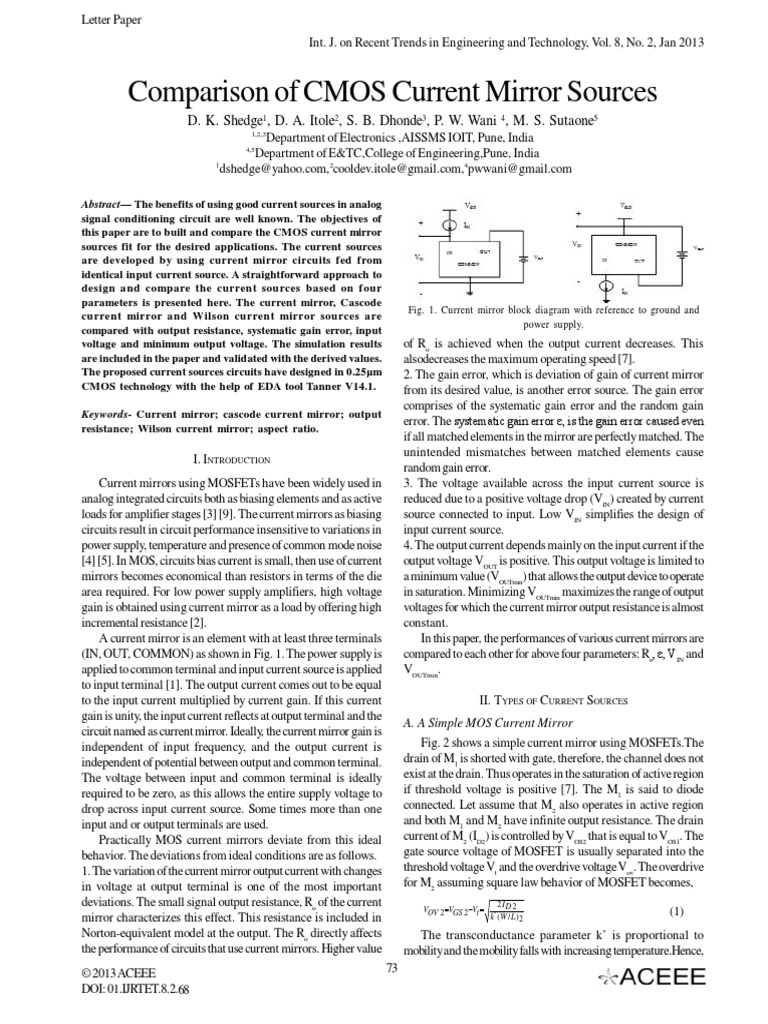 Comparison of CMOS Current Mirror Sources | Download Free PDF | Mosfet ...