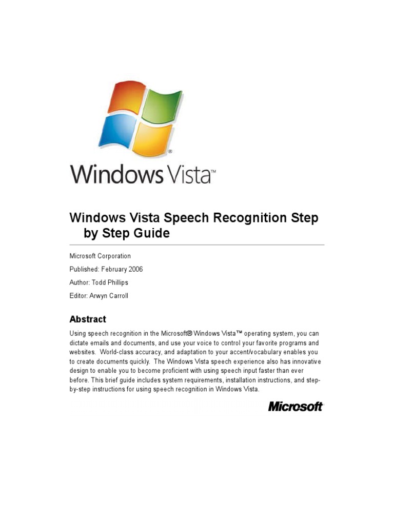 Windows Vista Speech Recognition Step by Step | PDF | Computer Engineering | System Software