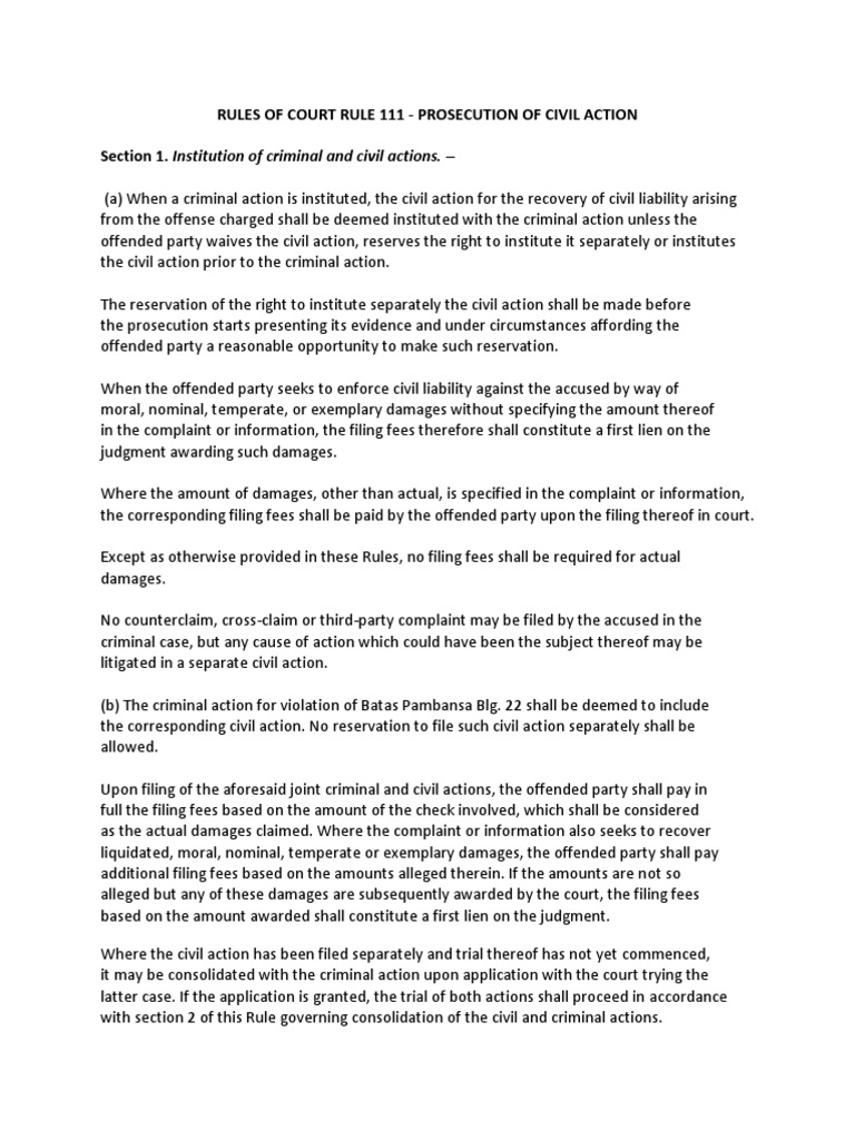 Rules of Court Rule 111 | PDF | Lawsuit | Crime & Violence