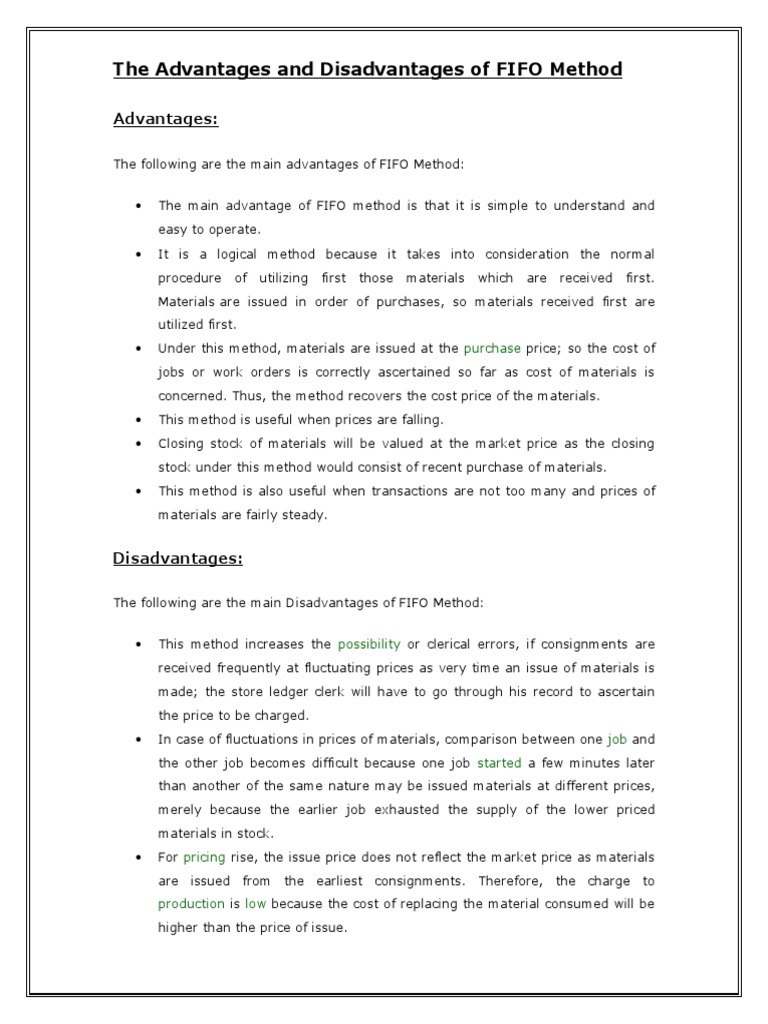 The Advantages and Disadvantages of FIFO Mehtod | PDF | Prices | Inventory
