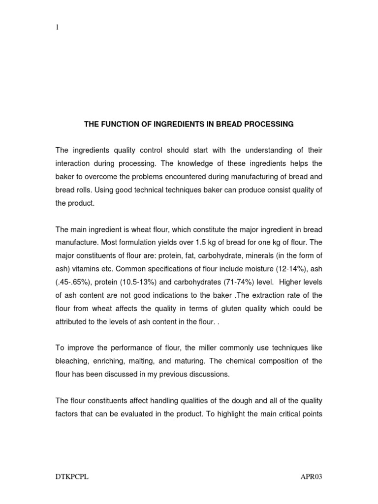 Functions of Ingredients in Bread Making | PDF | Flour | Gluten