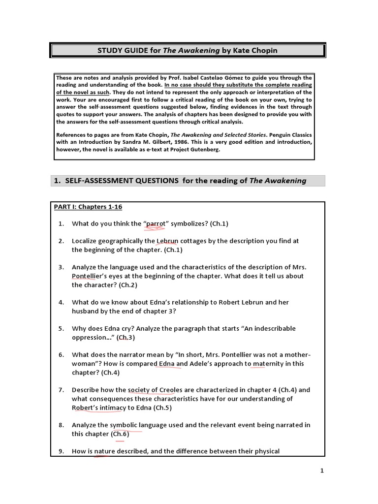 Study Guide for The Awakening | PDF | The Awakening (Chopin Novel ...