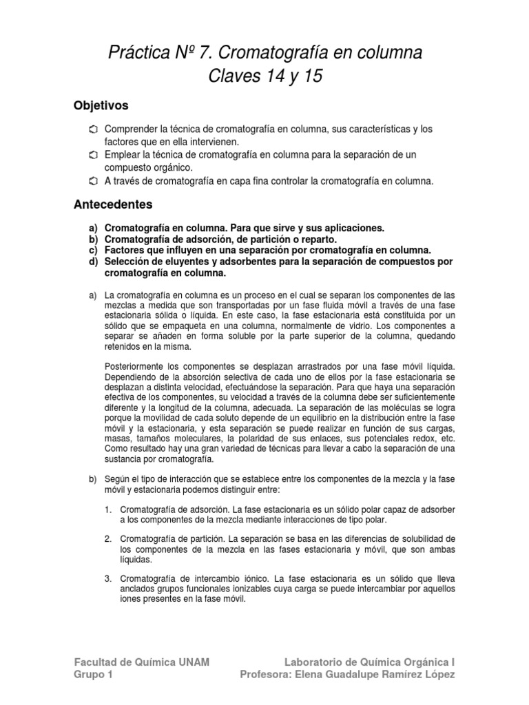 PrÃ¡ctica Cromato en Columna Final | PDF | Cromatografía ...
