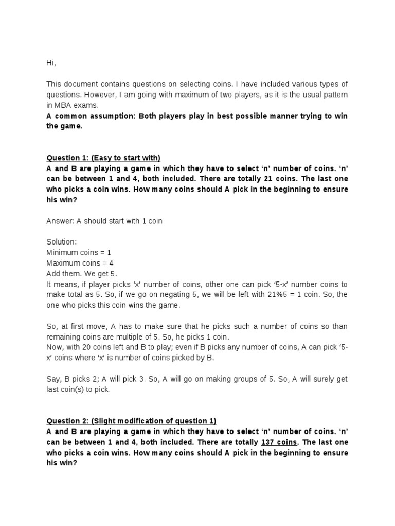 Coins Questions Pattern - Best Examples Based On Questions in CAT MBA ...