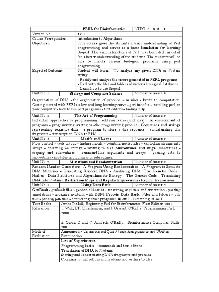 Bif205 Perl-For-bioinformatics Eth 2.00 Sc04 | PDF | Perl | Dna