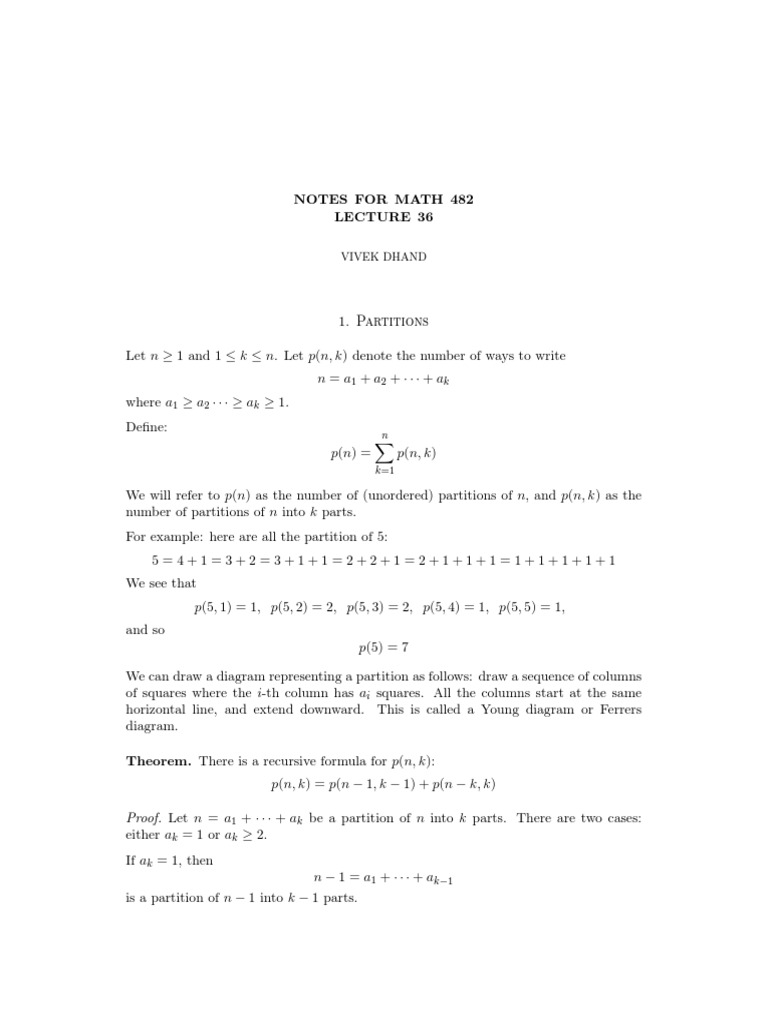 Partitions | PDF | Sequence | Abstract Algebra