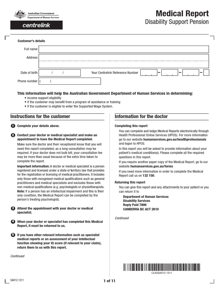 Disability Support Pension Claim Forms | PDF | Specialty (Medicine ...