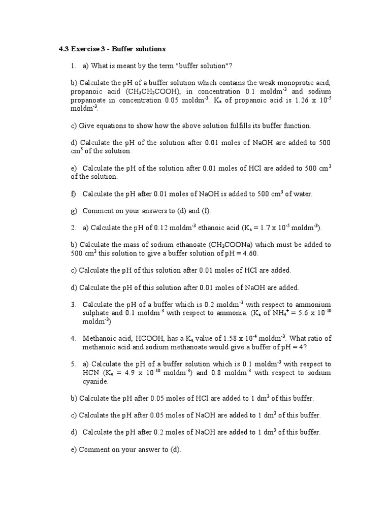 4.3 Exercise 3 - Buffer Solutions | PDF | Ph | Buffer Solution