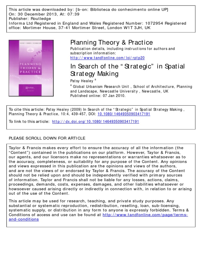 HEALEY, Patsy - in Search of Strategic in Spatial Strategic Making ...
