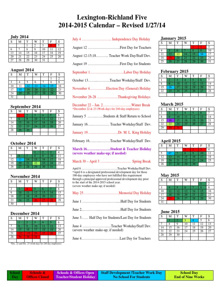 2014-2015 Calendar - Revised 1-27-14 | PDF | Socioeconomics | Observances