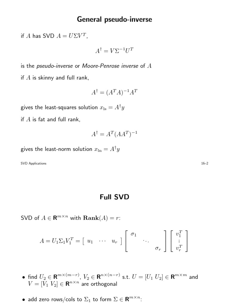 General Pseudo-Inverse: SVD Applications 16-2 | PDF | Linear Algebra ...