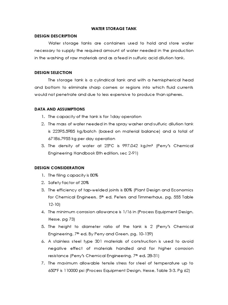 Water Storage Tank Design Description | PDF | Water | Tanks