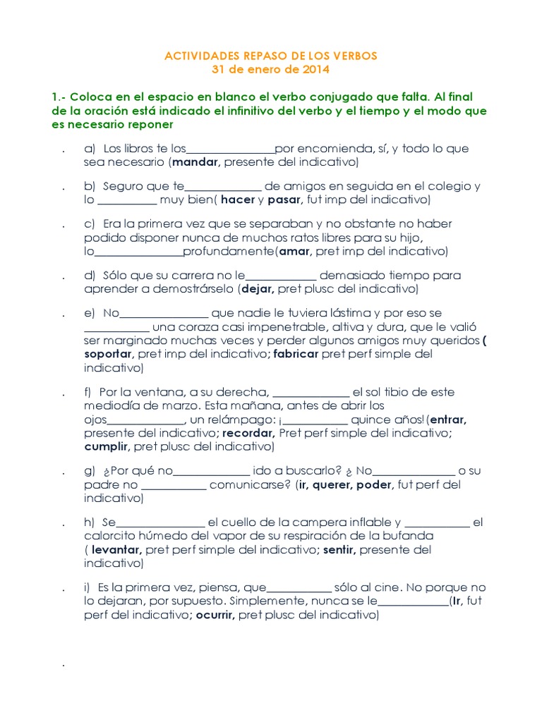 Actividades Repaso Los Verbos 6ºpdf PDF | PDF | Verbo | Lingüística