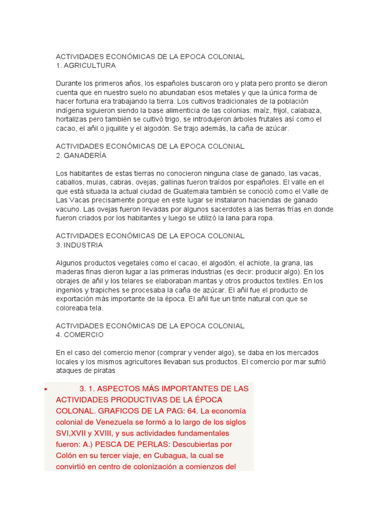 Actividades Económicas de La Epoca Colonial | PDF | España | Comercio