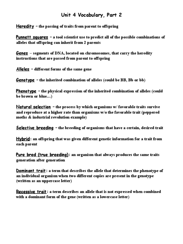 Genetics Vocabulary Explained | PDF | Science & Mathematics