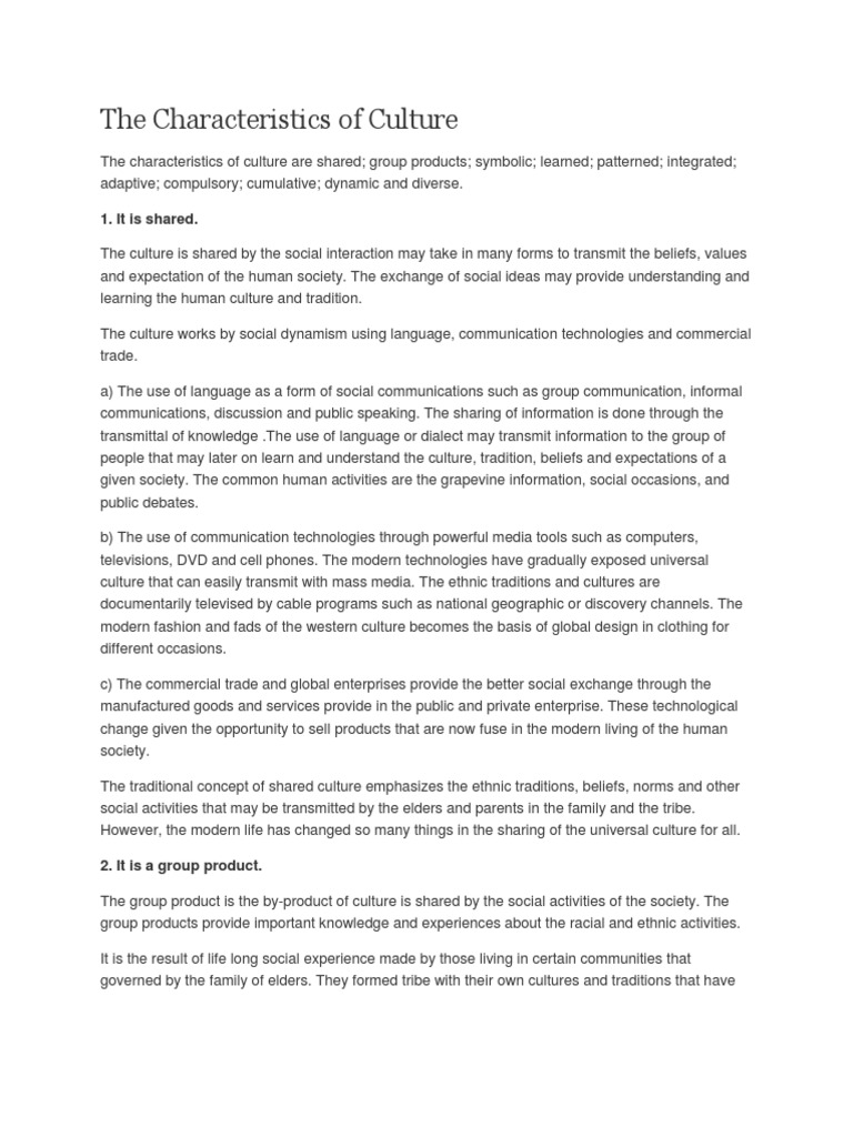 Key Characteristics of Culture Explained | PDF | Society | Norm (Social)