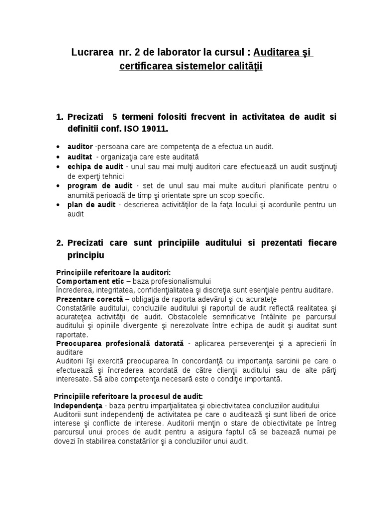 Curs Audit Calitate | PDF