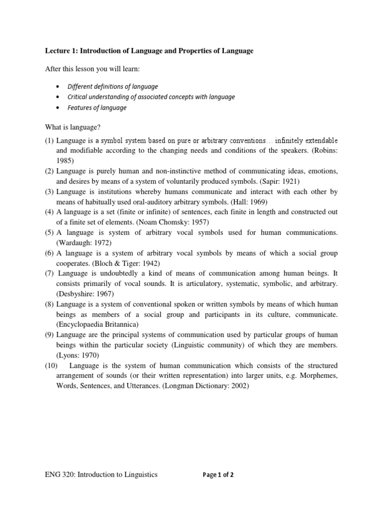 Lecture 1: Introduction of Language and Properties of Language | PDF ...