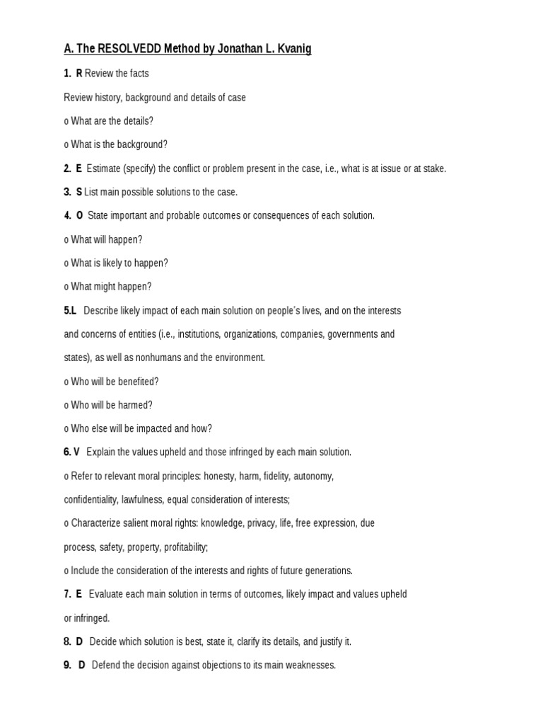 A. The RESOLVEDD Method by Jonathan L. Kvanig | PDF | Stakeholder ...