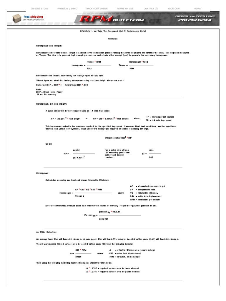 RPM Outlets Formula Page | PDF | Horsepower | Fuel Injection