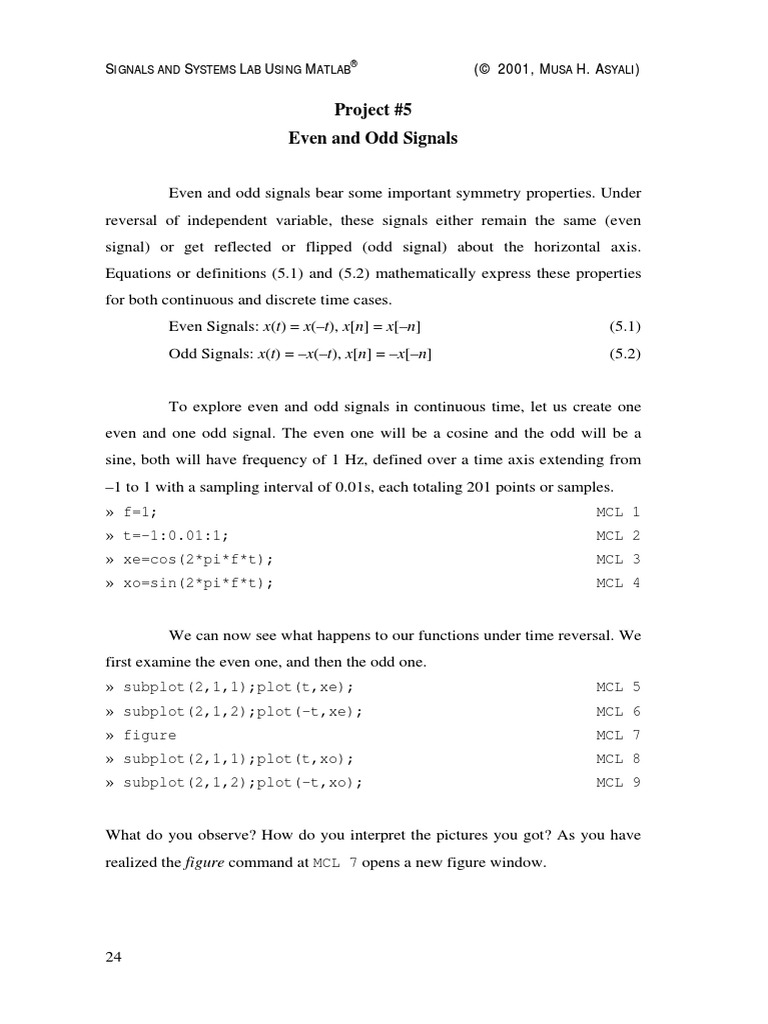 Project #5 Even and Odd Signals: S S L U M (© 2 0 0 1, M H - A) | PDF | Signal (Electrical ...