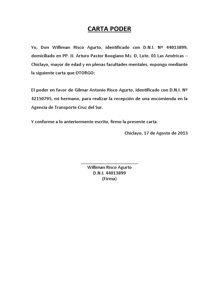 Carta Poder Simple | PDF | Derecho