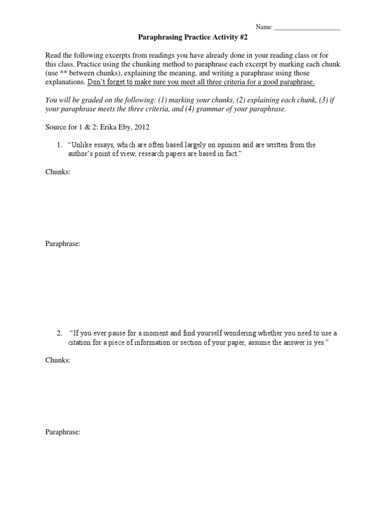 Paraphrasing Activity 2 Online Version | PDF