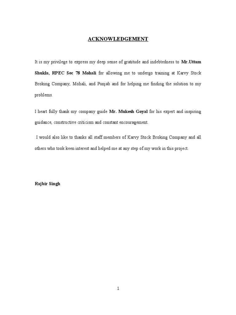 Acknowledgement: Shukla, RPEC Sec 78 Mohali For Allowing Me To Undergo ...