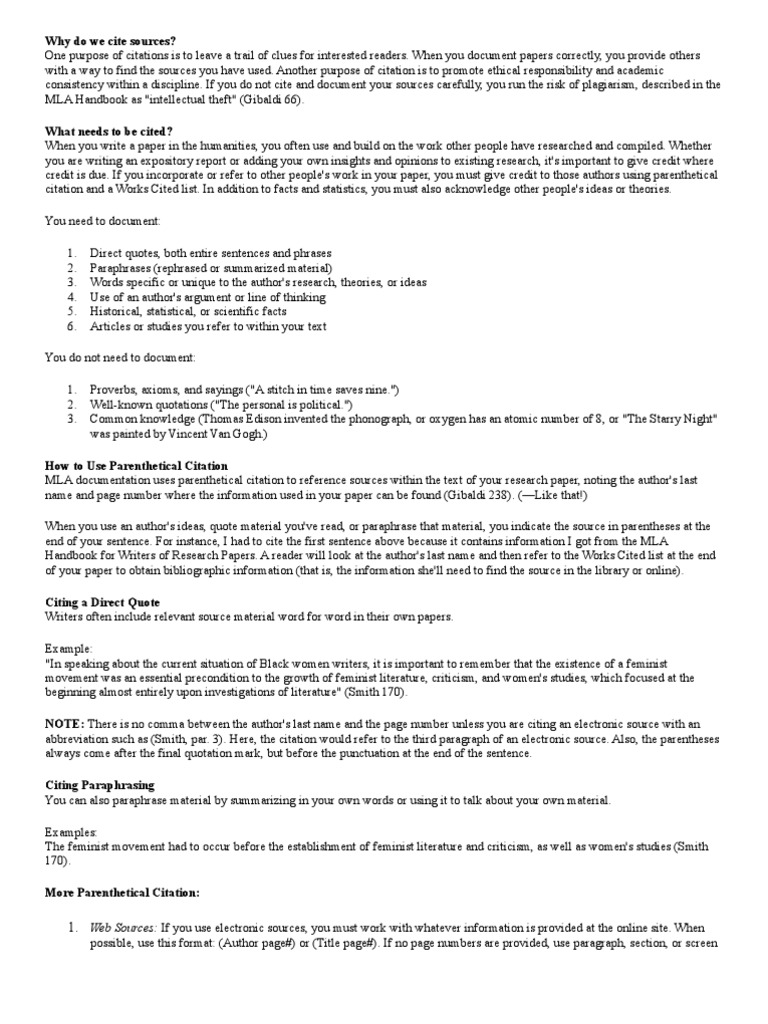 Why Do We Cite Sources? One Purpose of Citations Is | PDF | Citation ...