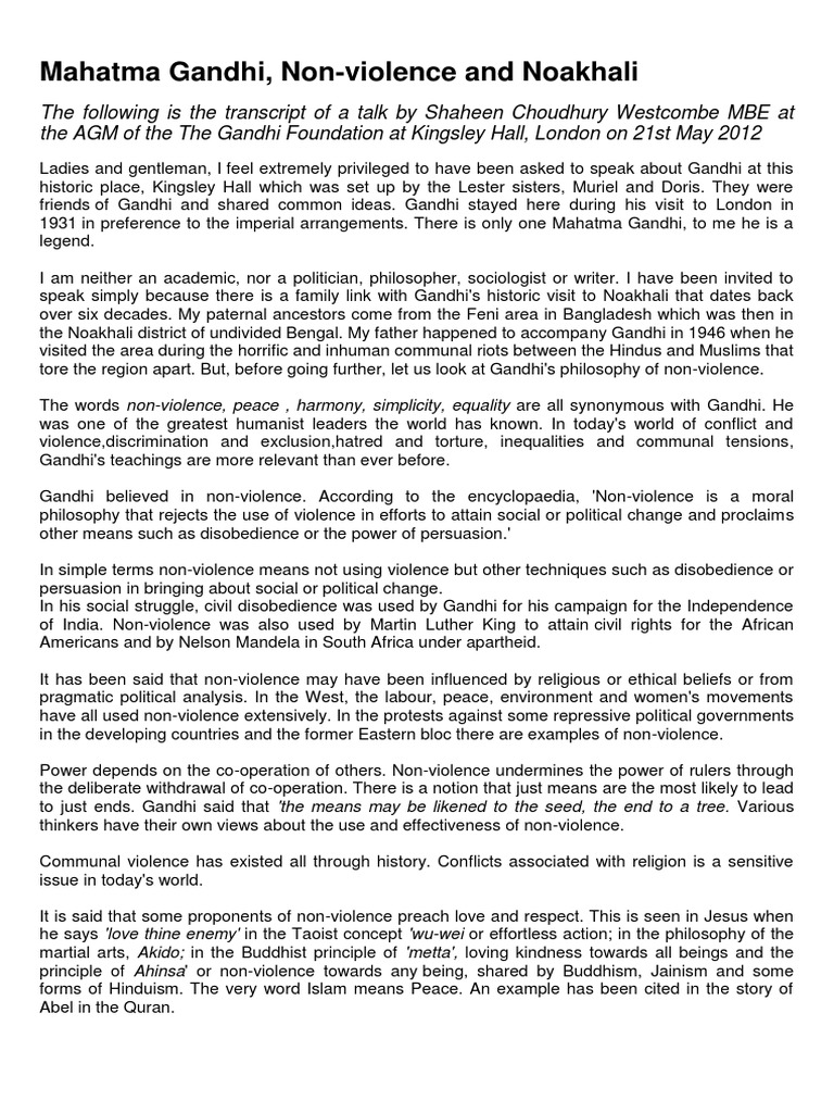 Mahatma Gandhi Non Violence Noakhali by Shaheen Westcombe1 | PDF ...