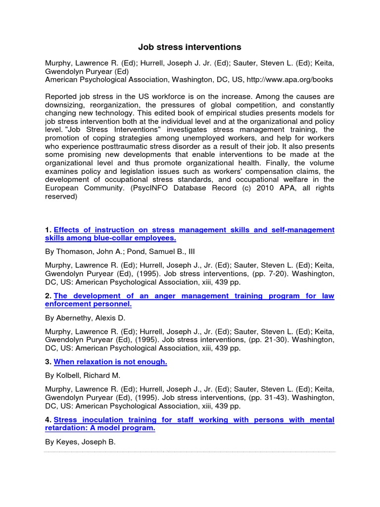 Job Stress Interventions | PDF | Occupational Stress | Stress Management