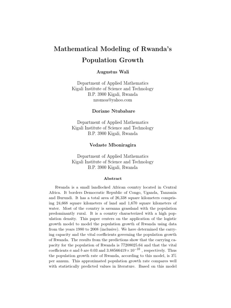 Mathematical Modeling of Rwanda's Population Growth: Applied ...