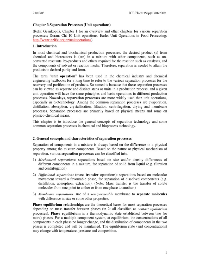 Chapter 3 Separation Processes (Unit Operations) | PDF | Membrane ...